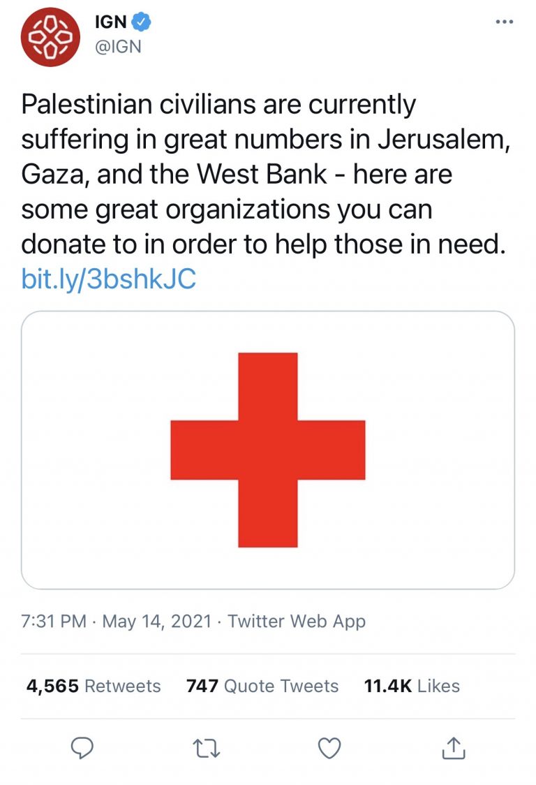 IGN: staff censurato dopo un post sulla Palestina, 2021